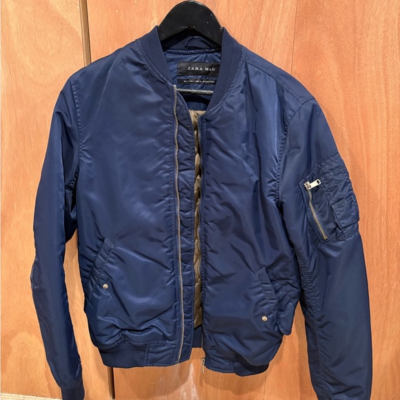 Zara | Jackets & Coats | Zara Deep Blue Bomber Jacket | Poshmark